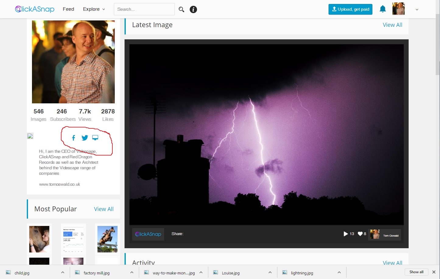Adding social media links to your profile - ClickASnap